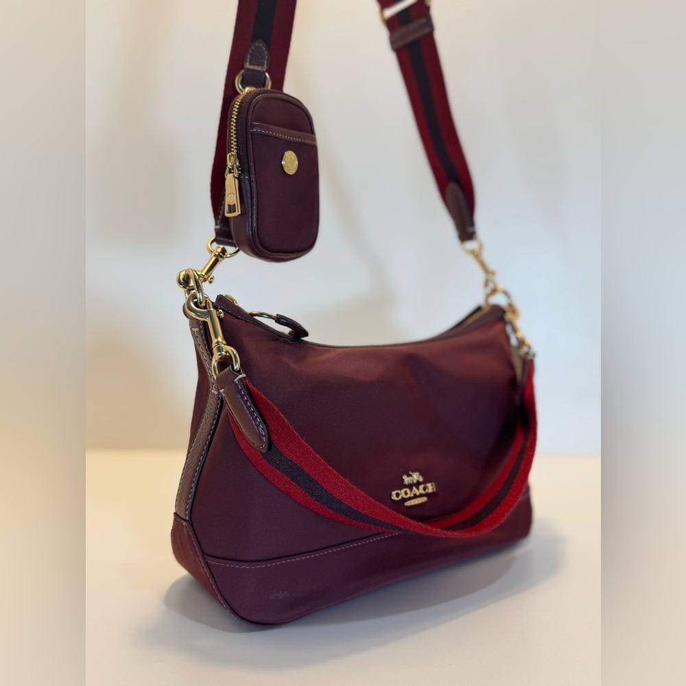 Coach Ellis Shoulder Bag In Burgundy With Pouch - Gem
